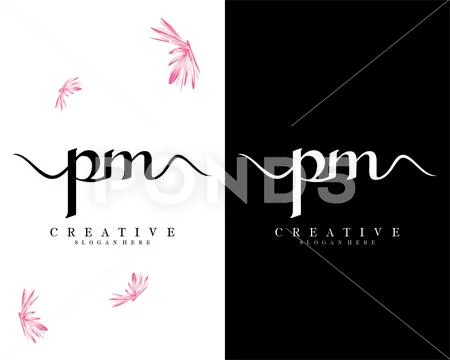 Pm, mp handwriting script font letter logo design template vector ...