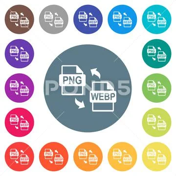 PNG WEBP file conversion flat white icons on round color backgrounds ...