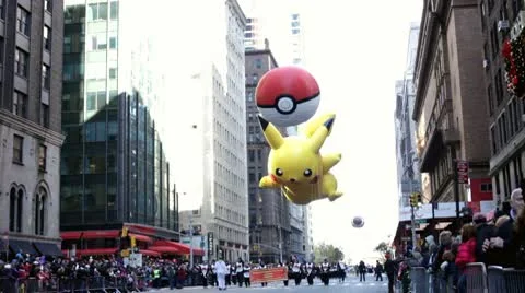 Pokemon Pikachu balloon in Macy's Parade | Stock Video | Pond5