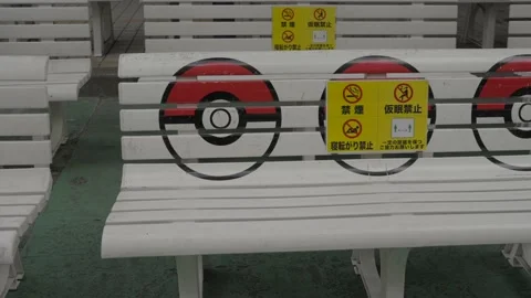 Pokémon poke ball bench painted | Stock Video | Pond5