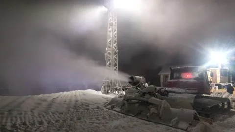 Pole with a spotlight. Blizzard. Night. ... | Stock Video | Pond5