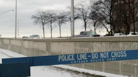 Police blue line, do not cross barricade... | Stock Video | Pond5