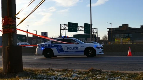 Police car at crime scene during sunset | Stock Video | Pond5