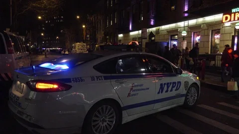 police car NYPD blocking street flashing... | Stock Video | Pond5