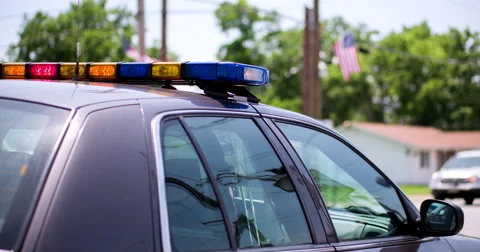 Police car on side of street with lights... | Stock Video | Pond5