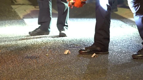 Police crime scene at a shooting shell... | Stock Video | Pond5