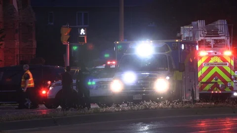 Police fire ambulance flashing lights at... | Stock Video | Pond5