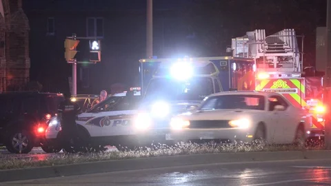 Police fire ambulance flashing lights at... | Stock Video | Pond5