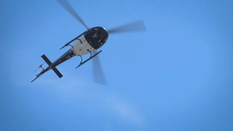 Police helicopter flying in blue sky, cl... | Stock Video | Pond5