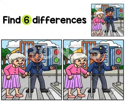 Police Officer with Old Woman Find The Differences Illustration #241841080