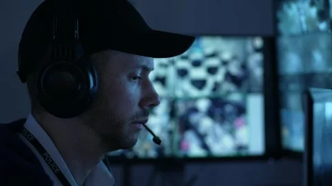 Police Officer Watching CCTV Video Scree... | Stock Video | Pond5