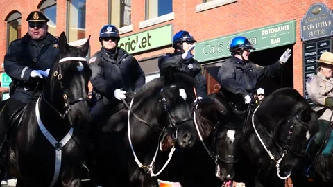 Police Officers riding on black horses a... | Stock Video | Pond5
