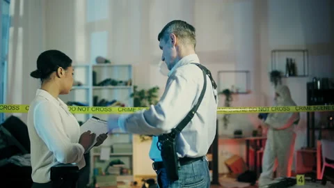 Police officers working at crime scene, ... | Stock Video | Pond5