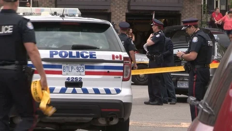 Police at scene of shooting murder crime... | Stock Video | Pond5