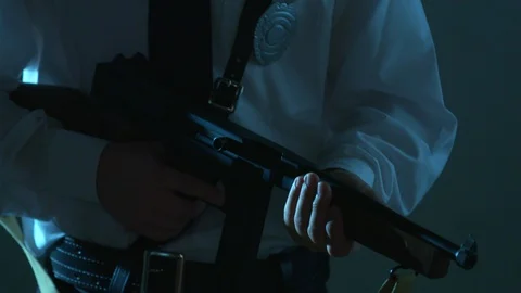 Police Security Guard with machine gun, ... | Stock Video | Pond5