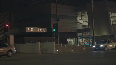 Police Station Entry With Sign at night ... | Stock Video | Pond5