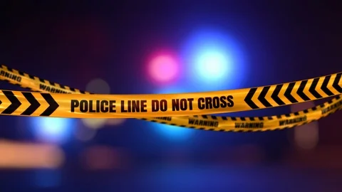 Police tape with strobing lights in the ... | Stock Video | Pond5