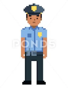 Policeman pixel game style illustration. Cop vector pixel art design. 8 ...