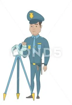 Policeman with radar for traffic speed control.: Royalty Free #78213146