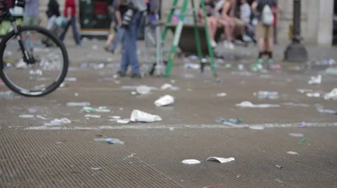 policeman rides a bike on garbage after ... | Stock Video | Pond5