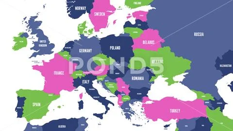 Political map of Europe continent in four colors with white country ...
