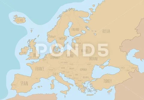 Political map of Europe with names in English. Vector Illustration ...