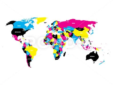 Political map of World in CMYK colors with country name labels ...