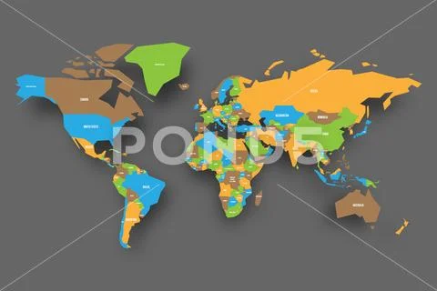 Political map of World in four colors of national countries and labels ...