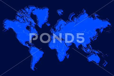 Political world map with shadow isolated on blue background: Graphic ...