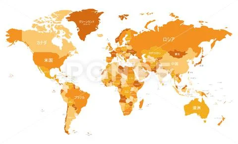 Political World Map vector illustration with different tones of orange ...