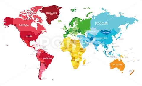 Political World Map vector illustration with different colors for each ...
