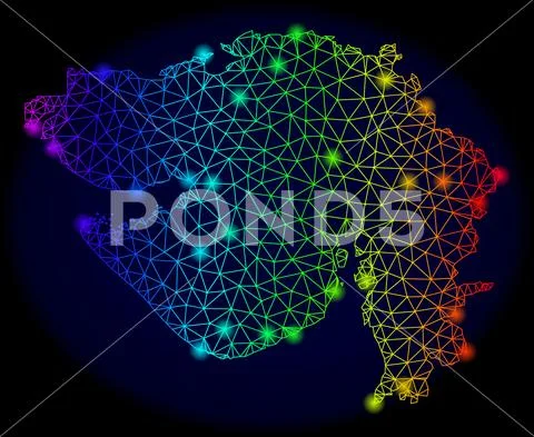 Polygonal Network Rainbow Mesh Vector Map of Gujarat State with Color Glow Spots: Royalty Free ...