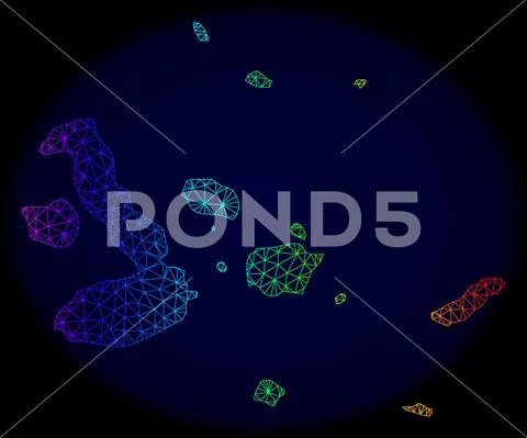Polygonal Network Rainbow Mesh Vector Map of Galapagos Islands ~ Clip Art #100994227