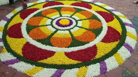 Pookalam Flower bed decoration Onam Kera... | Stock Video | Pond5