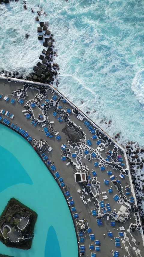 Pool and Ocean Top View Drone Shot Foota... | Stock Video | Pond5