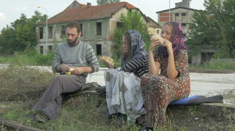 Poor family - father and two young daugh... | Stock Video | Pond5