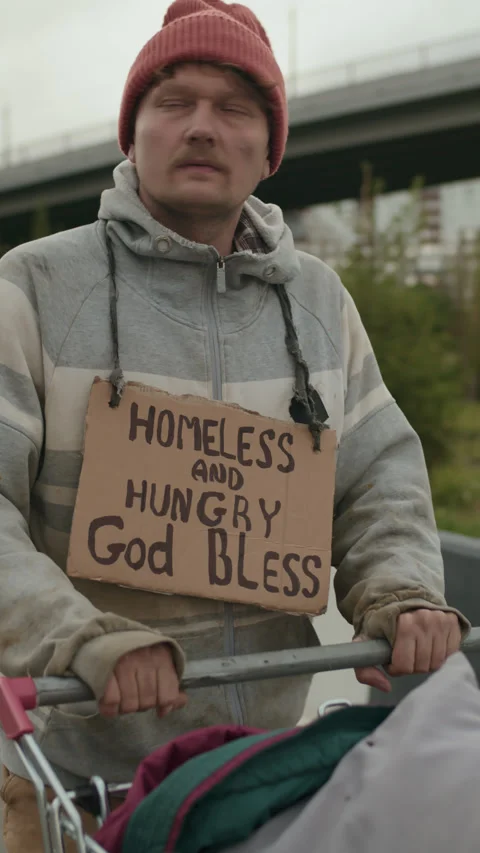 Poor Man Wandering around with Shopping ... | Stock Video | Pond5