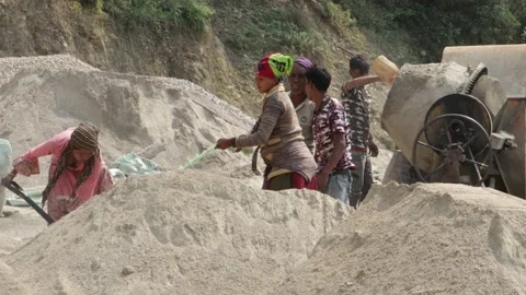 Poor NEPALI Workers Hard Working On Road... | Stock Video | Pond5