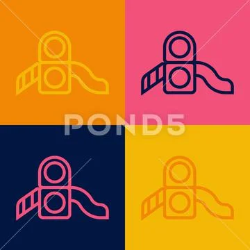 Pop art line Slide playground icon isolated on color background ...