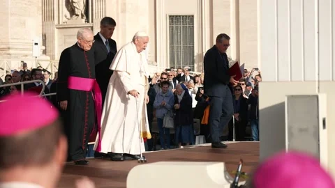 Pope Francis walking with cane because p... | Stock Video | Pond5