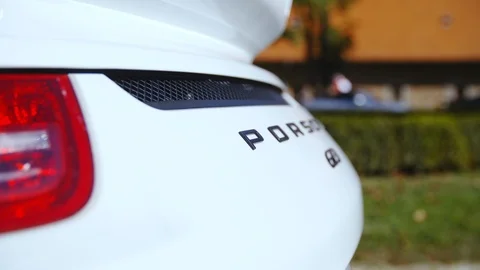 Porsche GT3 racing car rear badge close-... | Stock Video | Pond5