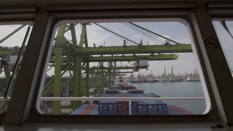 Port seen through the window of the frei... | Stock Video | Pond5
