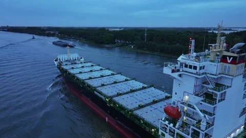 port side of empty cargo vessel, aerial ... | Stock Video | Pond5