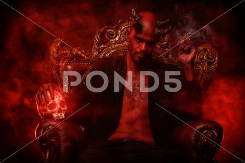 A portrait of a bad demon in his throne. Horror movie, nightmare ...