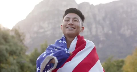 Portrait of biracial man holding flag of... | Stock Video | Pond5