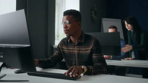 portrait of black man data analyst in of... | Stock Video | Pond5