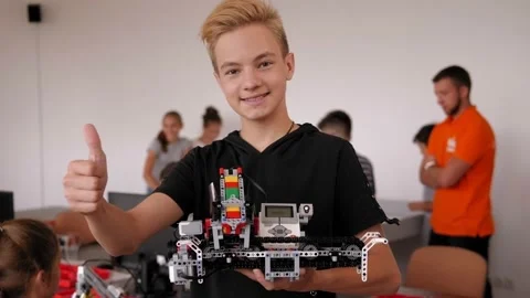 Portrait of a boy student in robotics of... | Stock Video | Pond5