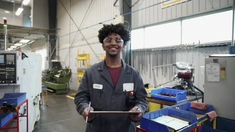 Portrait confident machine shop worker w... | Stock Video | Pond5