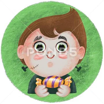 Portrait of a cute boy in a monster costume illustration: Graphic ...