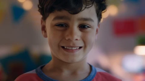 portrait cute little boy smiling looking... | Stock Video | Pond5